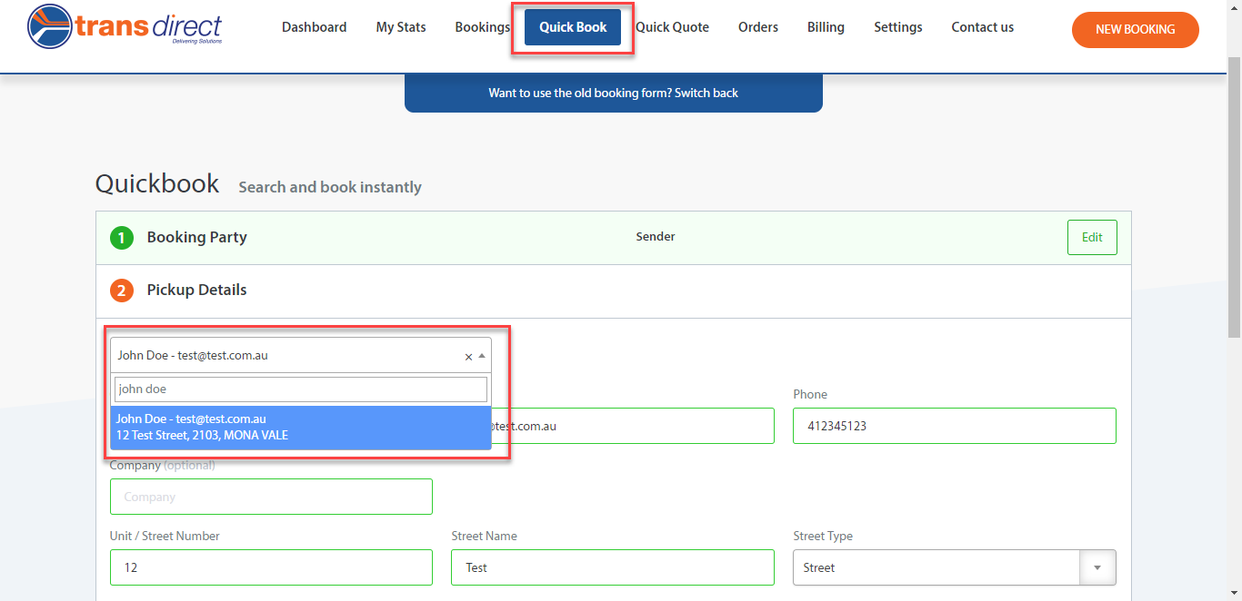 Save Hours - Transdirect’s Quick Book Function