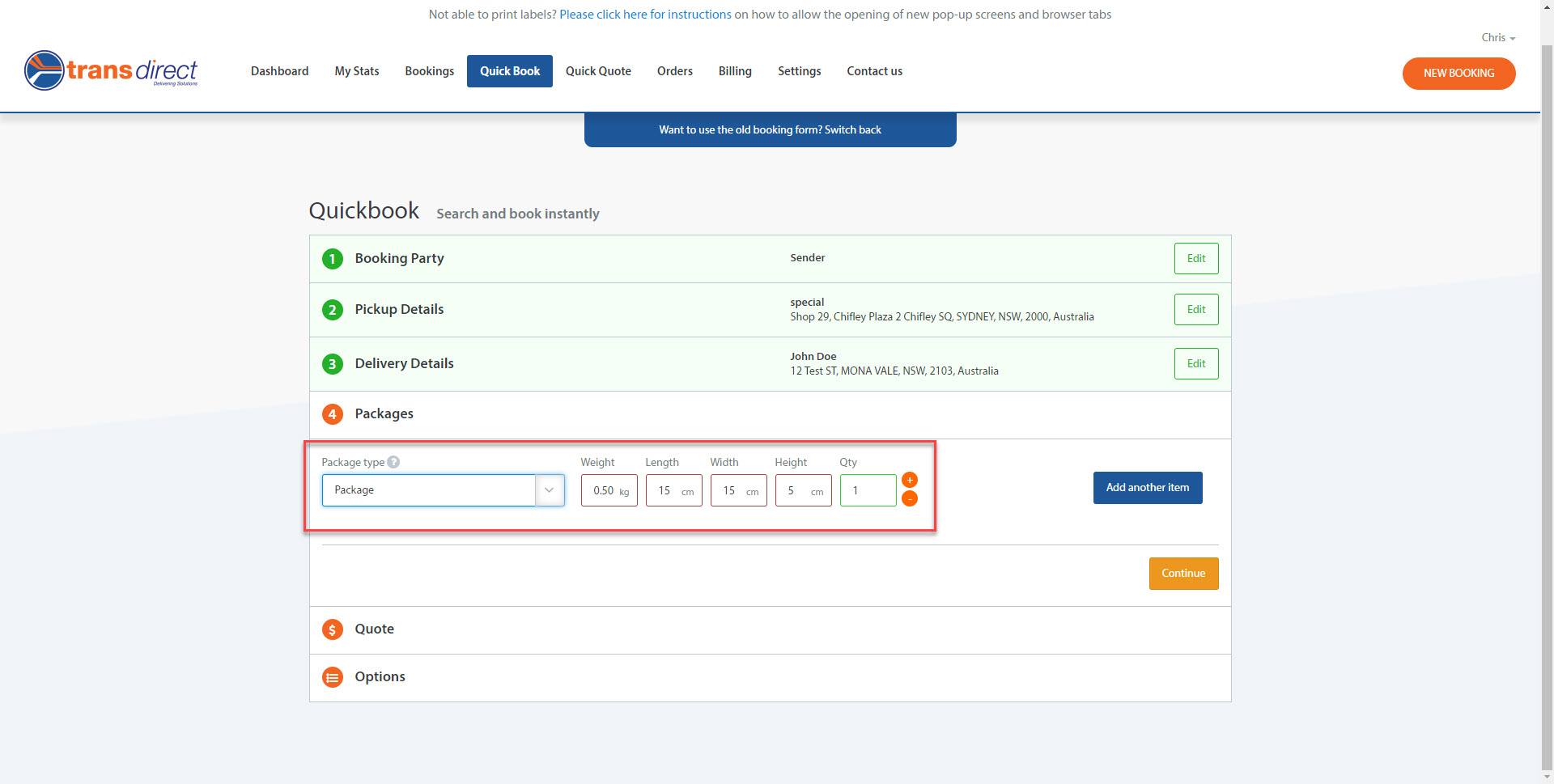 Save Hours - Transdirect’s Quick Book Function