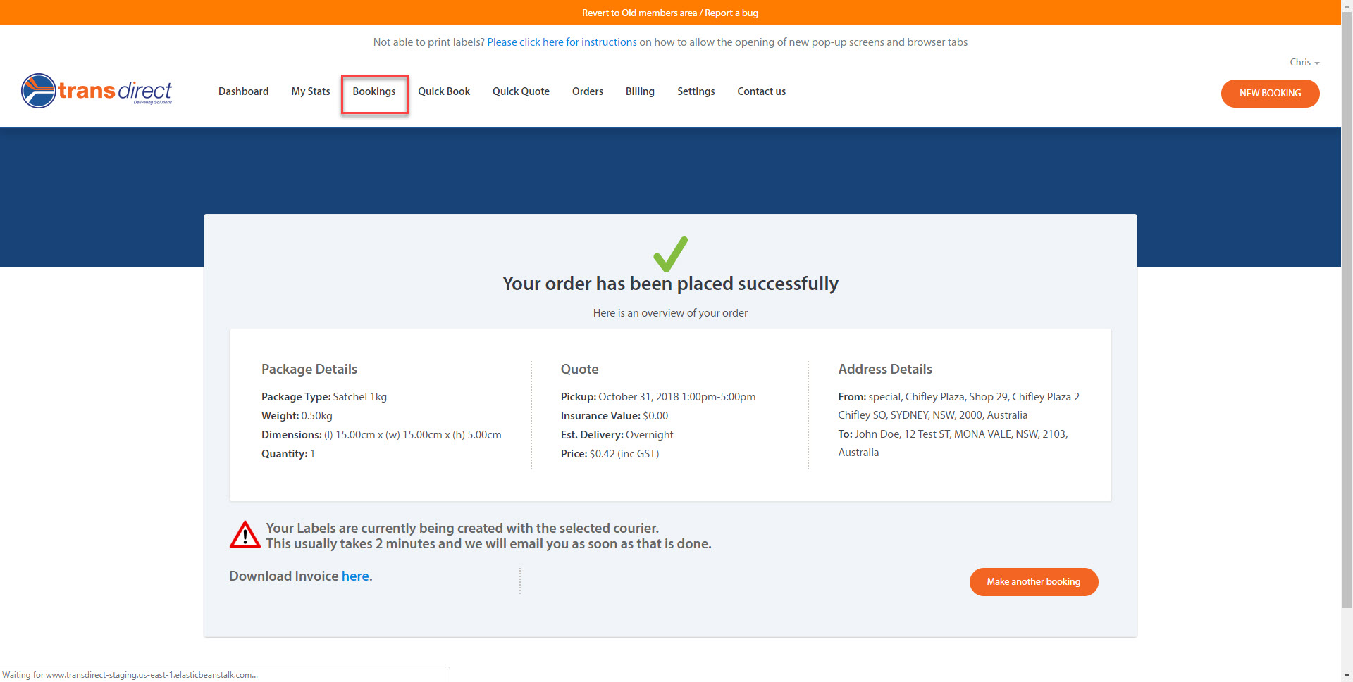 Save Hours - Transdirect’s Quick Book Function