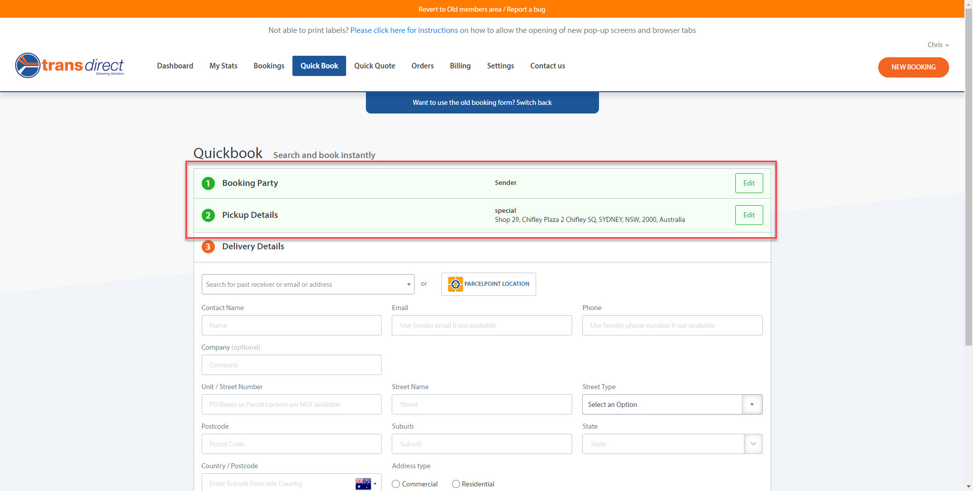Save Hours - Transdirect’s Quick Book Function